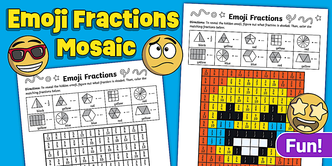 😊 Emoji Identifying Fractions Math Mosaic