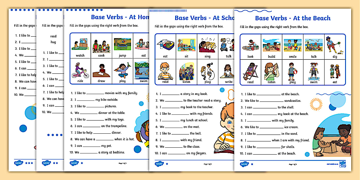 Base Verbs - Fill the Gaps Differentiated Worksheets