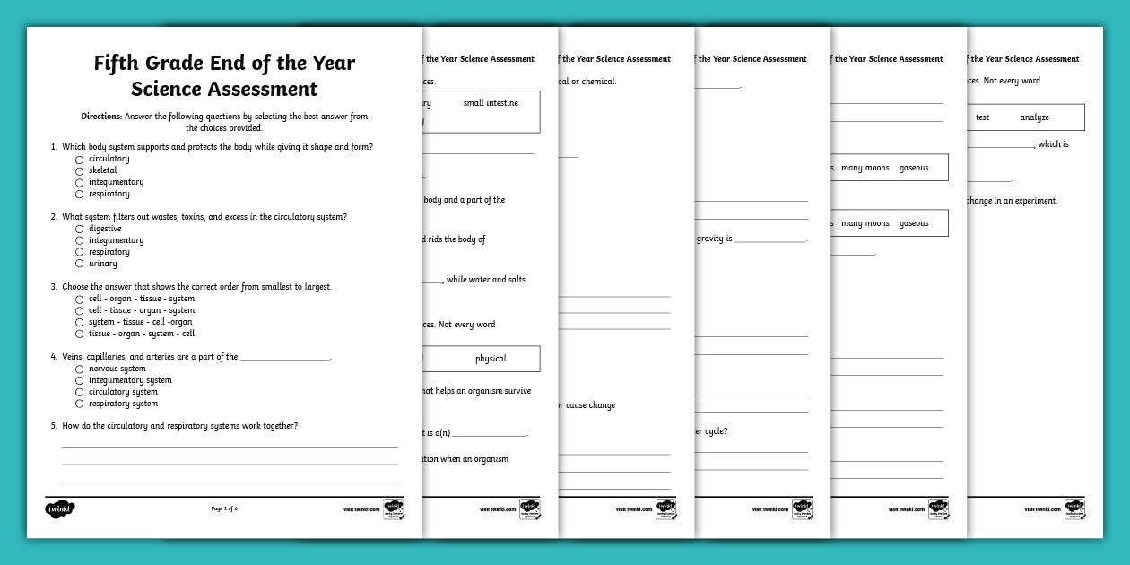 Fifth Grade End of the Year Science Assessment - Twinkl