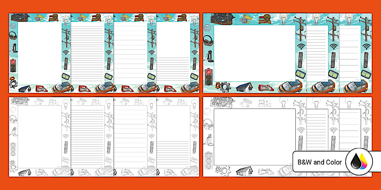 Blank and Lined Journal Writing Pages - Inventions Border