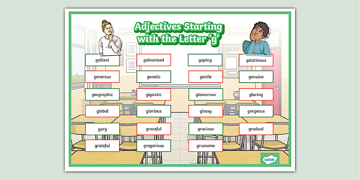 Adjectives Starting with the Letter 'g' Word Mat - Twinkl