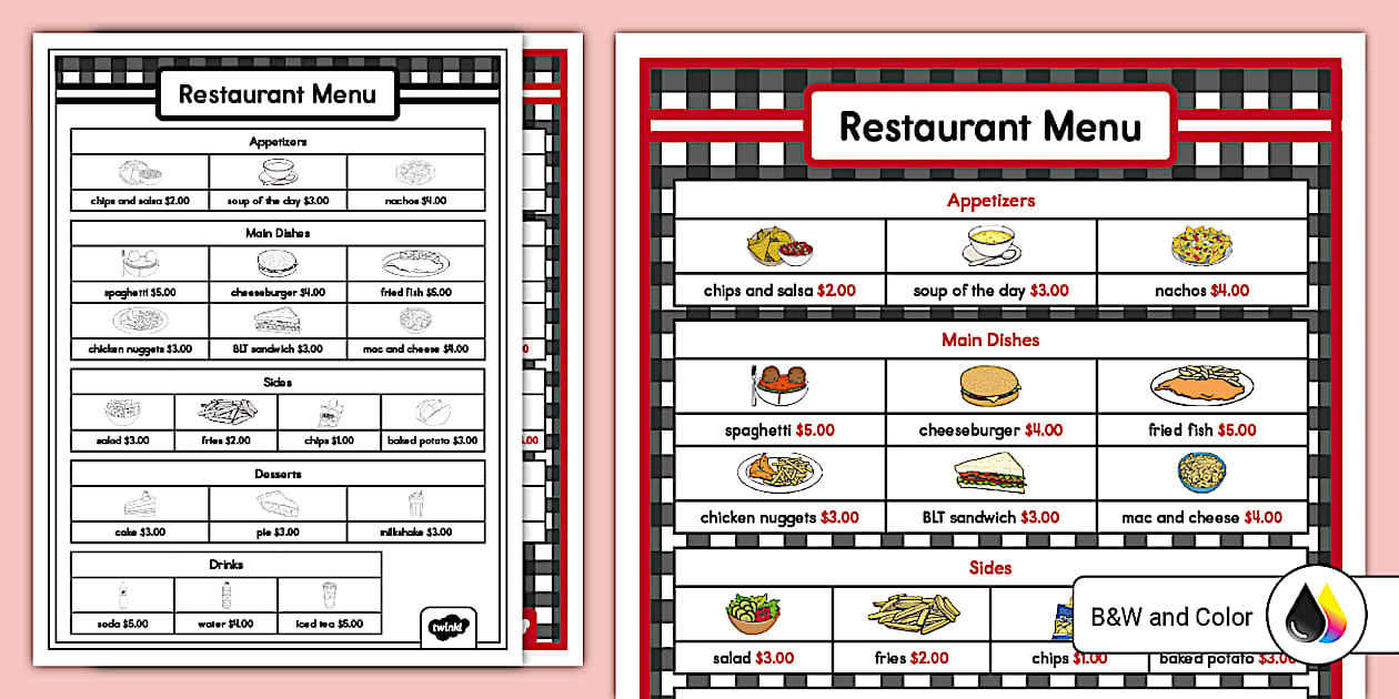 Restaurant Dramatic Play Menu Sign (teacher made) - Twinkl
