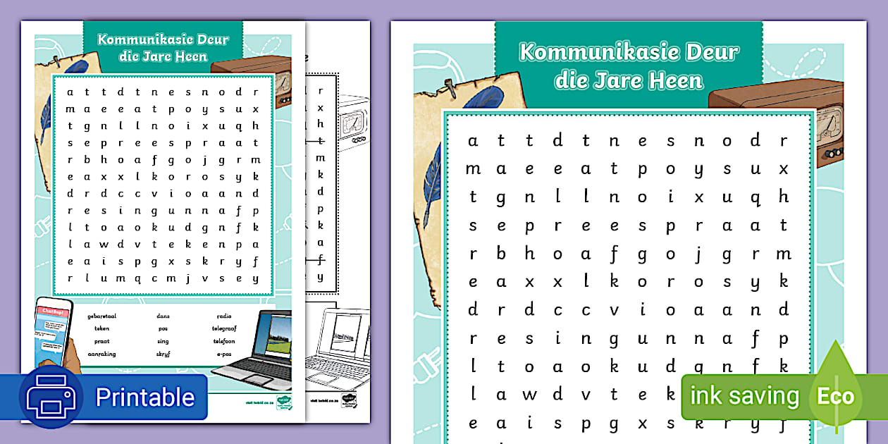 Kommunikasie deur die jare heen - Woordsoek (teacher made)