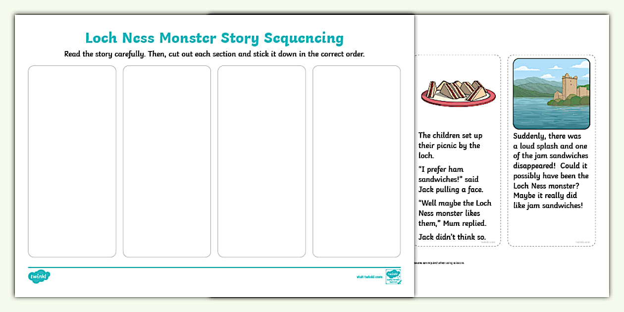 Loch Ness Monster Story Sequencing Strips - Twinkl - KS1