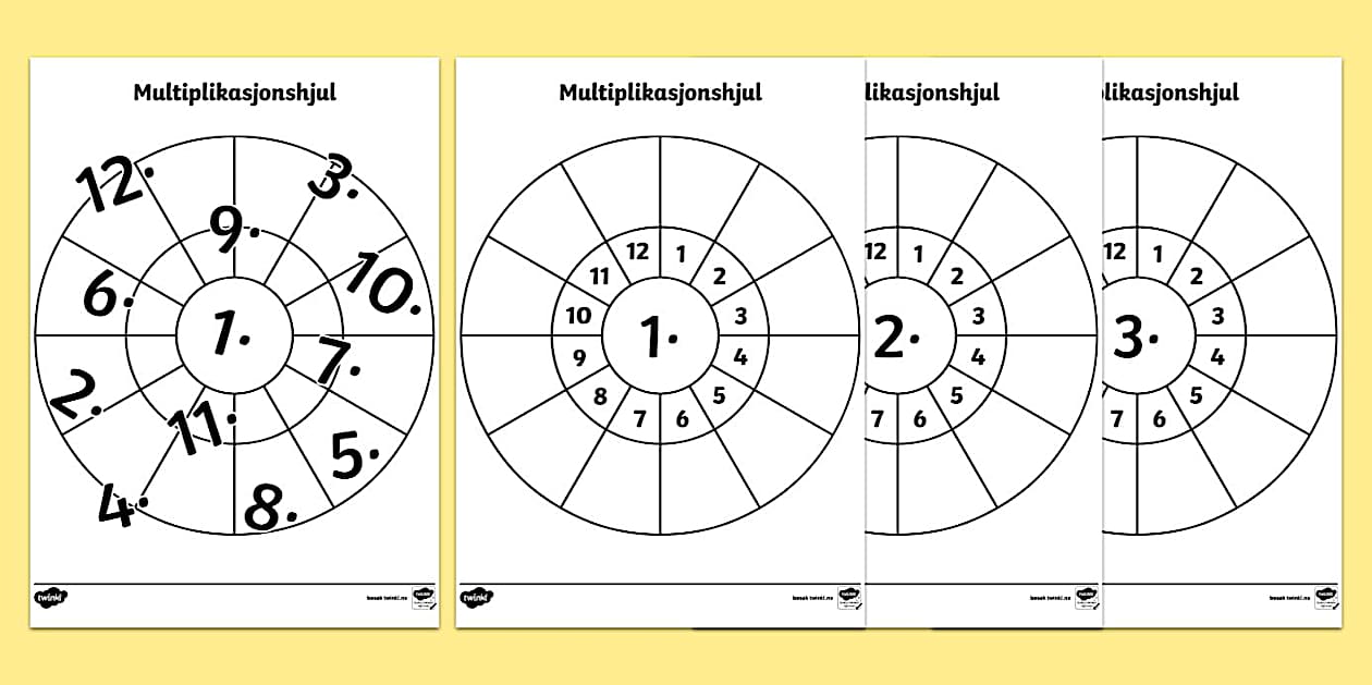 Multiplikasjonshjul fra 1- til 12-gangen | Arbeidshefte