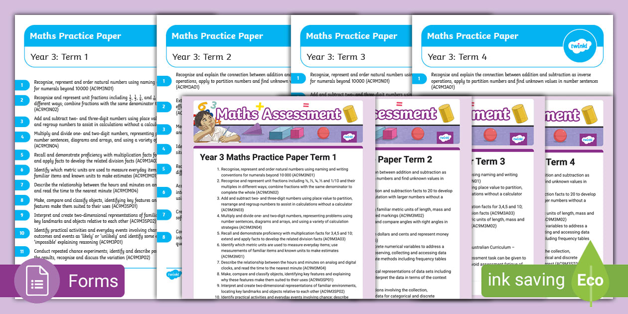 Year 3 Maths Practice Papers Pack (teacher made) - Twinkl
