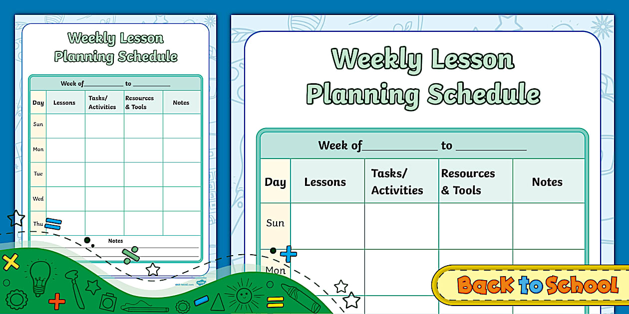 Weekly Lesson Planning Schedule (professor feito) - Twinkl