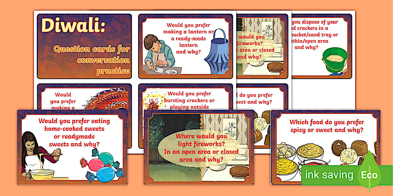 Diwali: Question cards for conversation practice - Twinkl