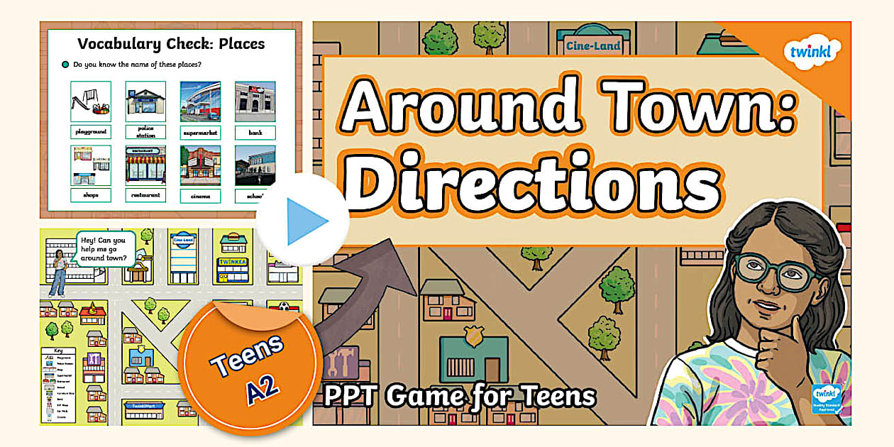 ESL Around Town: Directions PowerPoint Game (teacher made)