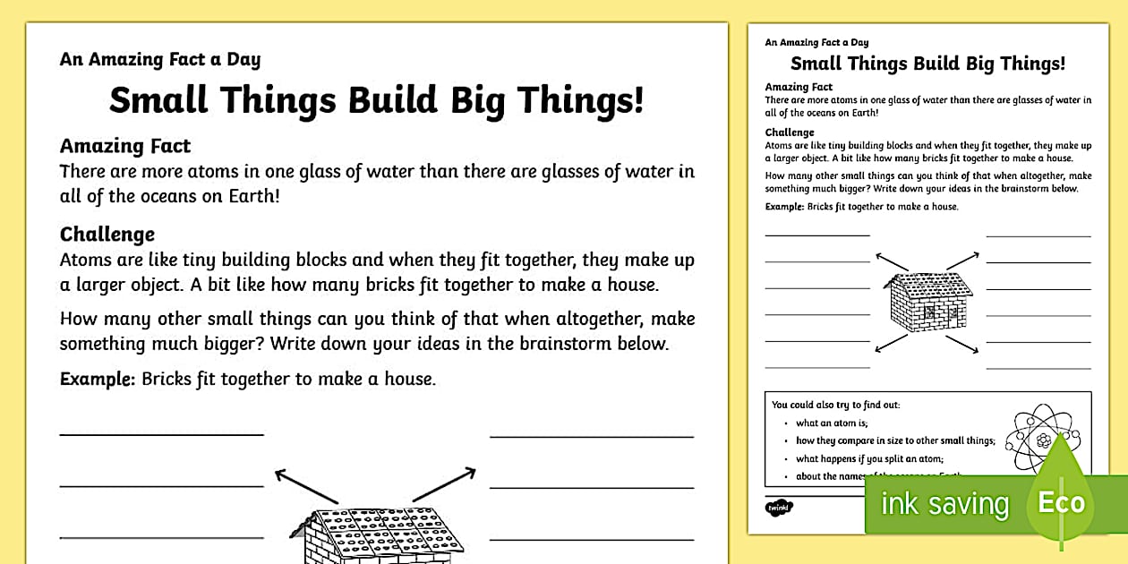 Small Things Build Big Things Worksheet / Worksheet - Twinkl