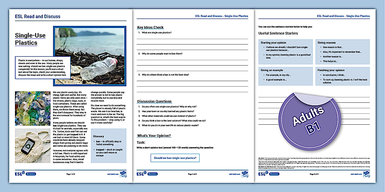 ESL Single-Use Plastics (teacher made) - Twinkl