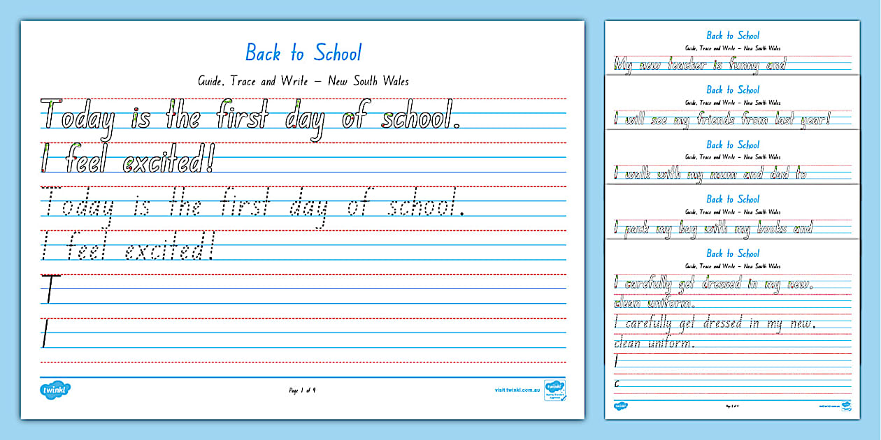 SA Back to School Year 2 Handwriting Practice Worksheets
