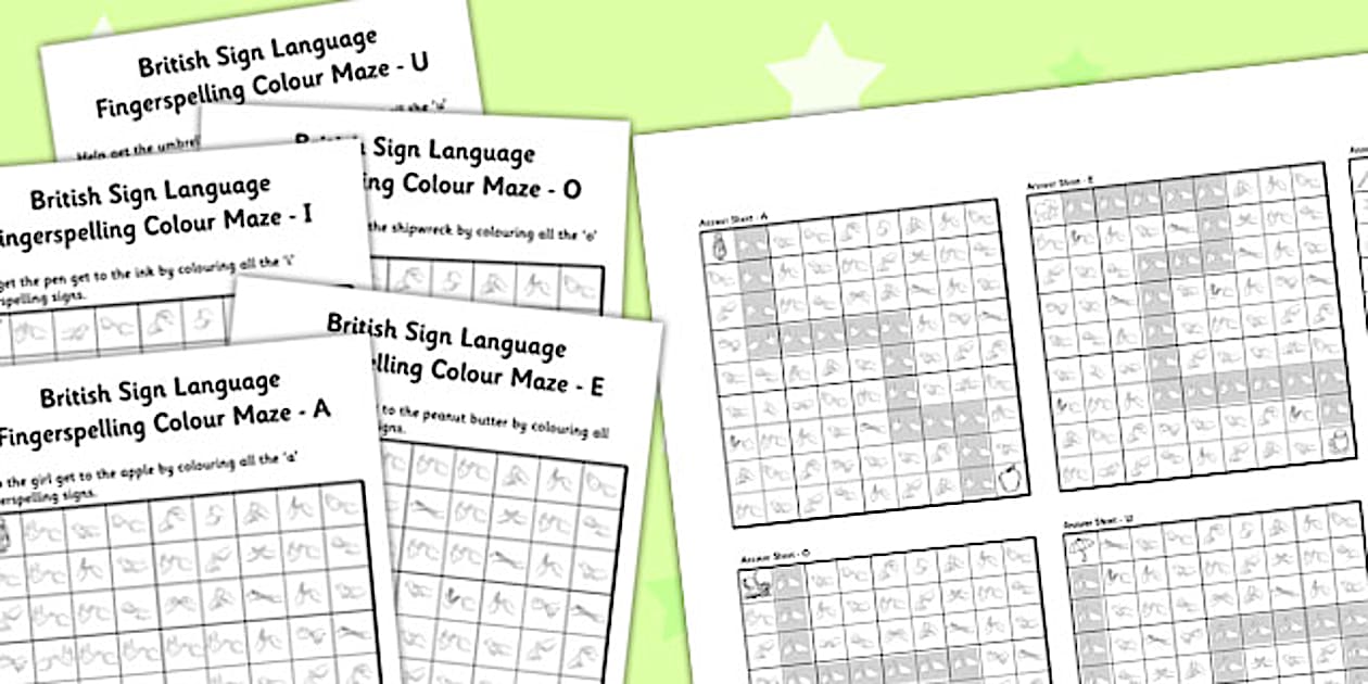 British Sign Language Left Handed Fingerspell Colour Maze Vowel