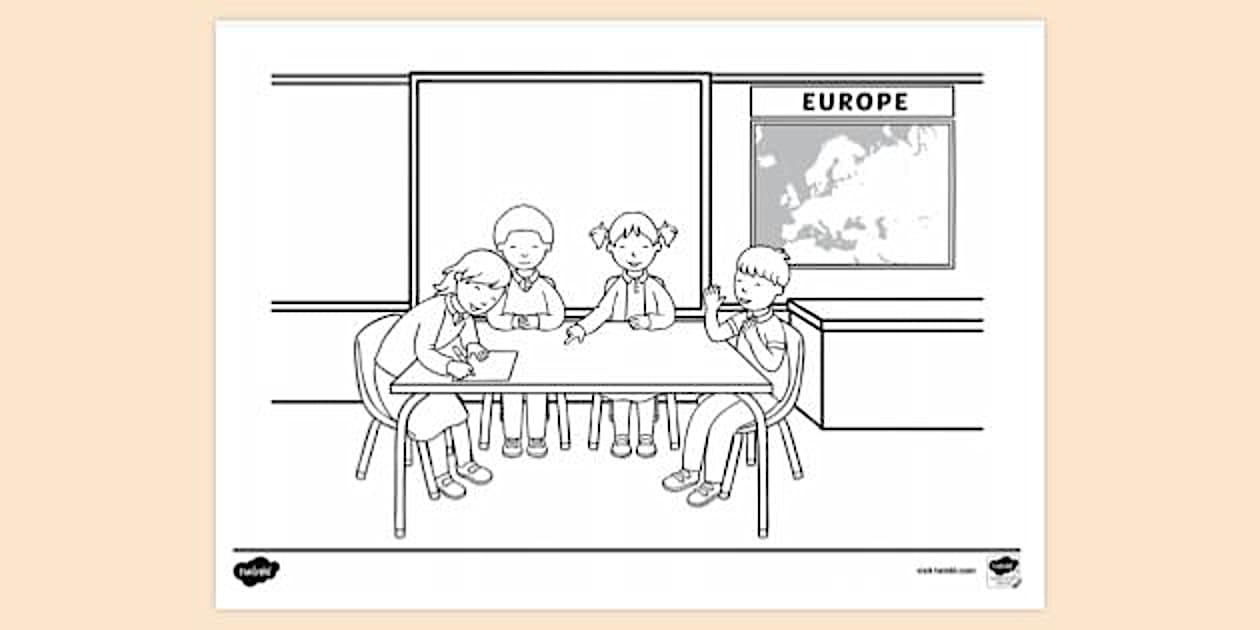 Classroom With Group Of Children Working | Colouring Sheets