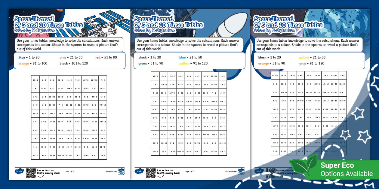 KS1 Space-Themed Colour by Multiplication | 2, 5 and 10s