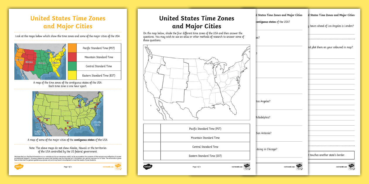 United States Time Zones Activity | Twinkl Time Zones Task