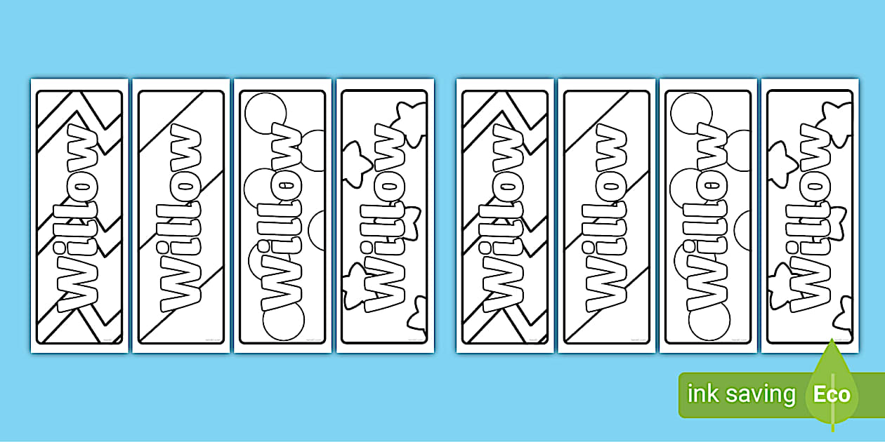 Willow Name Simple Colouring Bookmarks (teacher made)