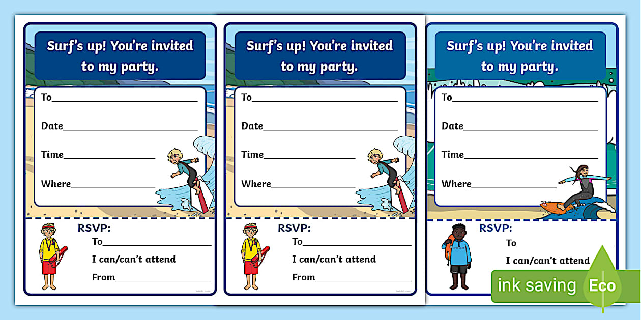Spectacular Surfing-Themed Party Invitations | Twinkl Party