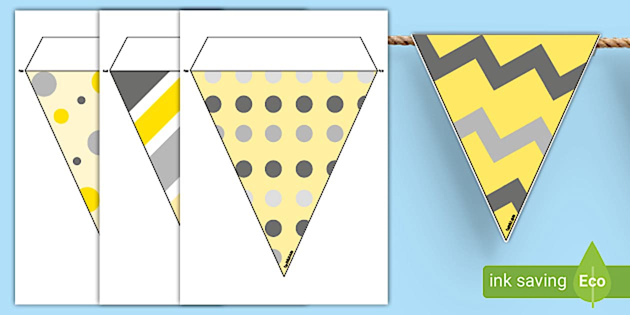 Editable Yellow and Grey Bunting Display Pack - Twinkl
