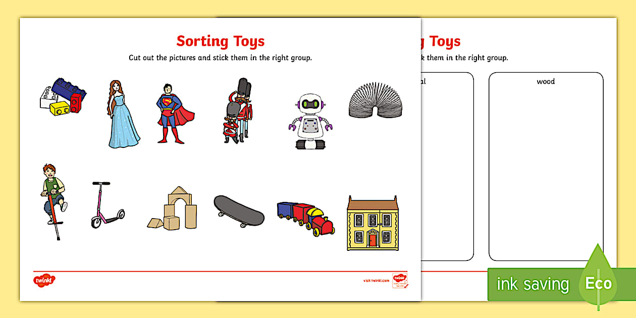 Black and White Toy Materials Sorting Activity - Twinkl