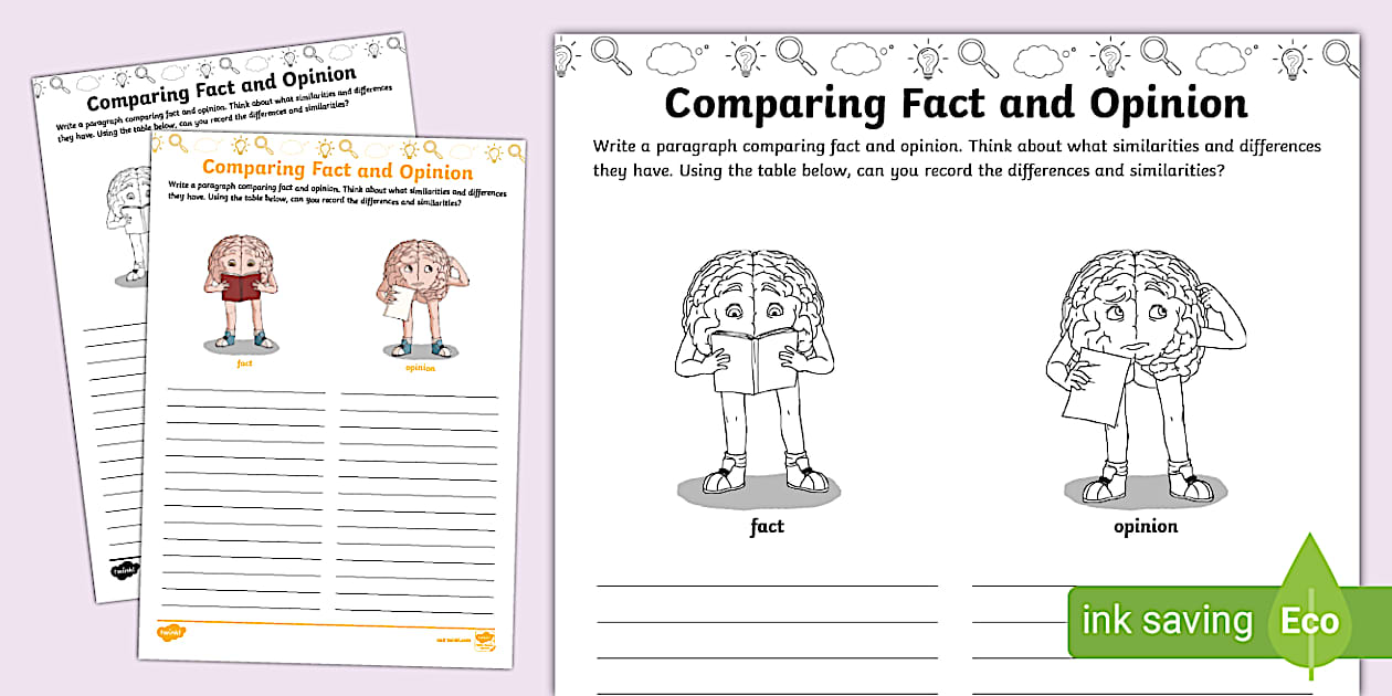 Comparing Fact and Opinion Worksheet (teacher made) - Twinkl