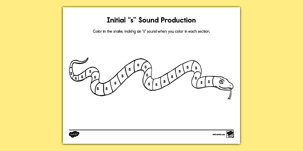 Initial s Sound Snake Coloring Worksheet - Twinkl