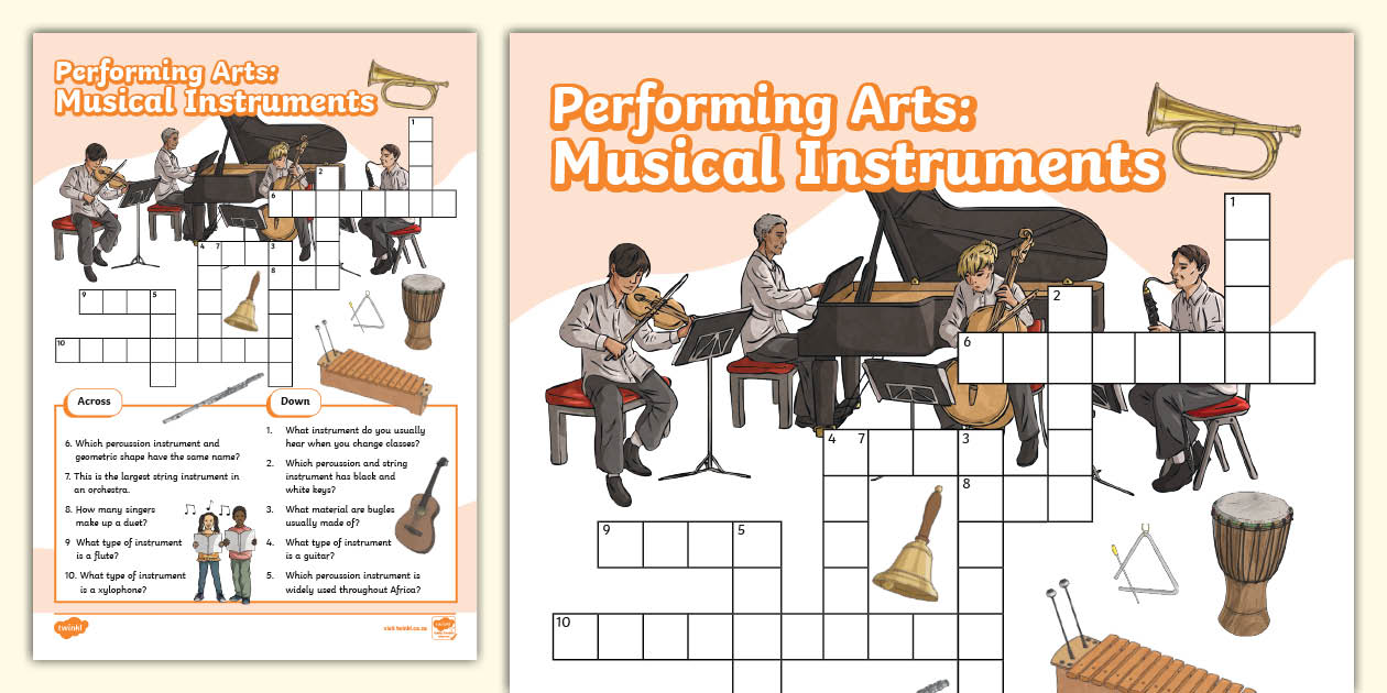 Performing Arts: Musical Instruments - Crossword - Twinkl