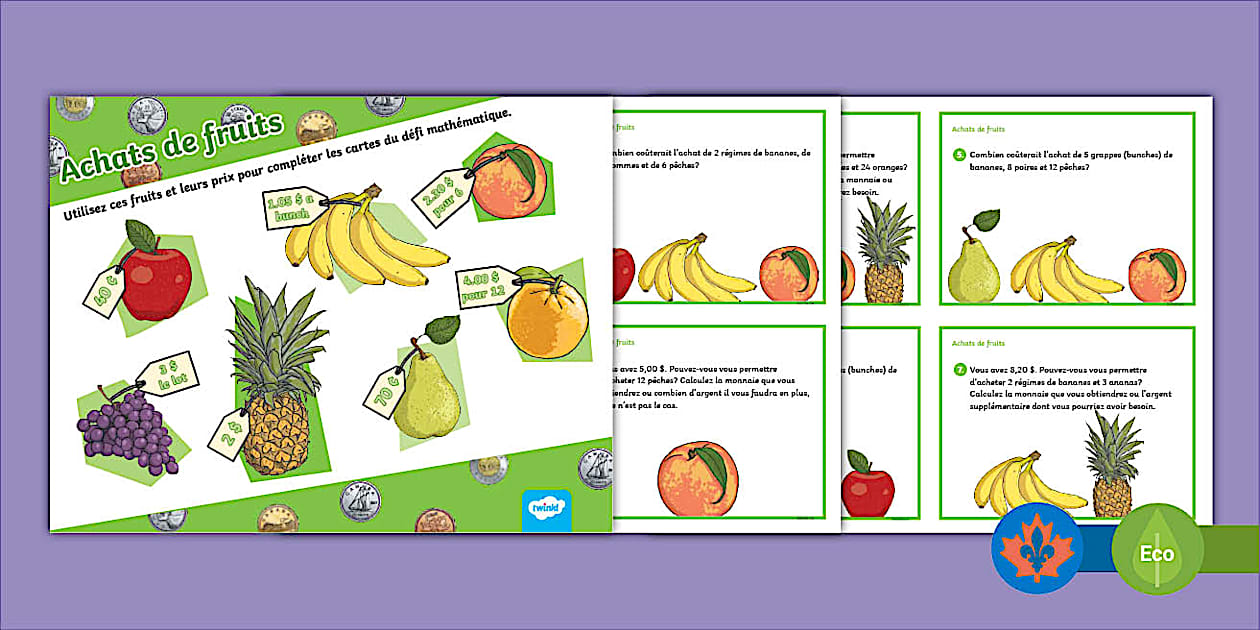 Fruit Shopping - Money Math Problems Challenge Cards French