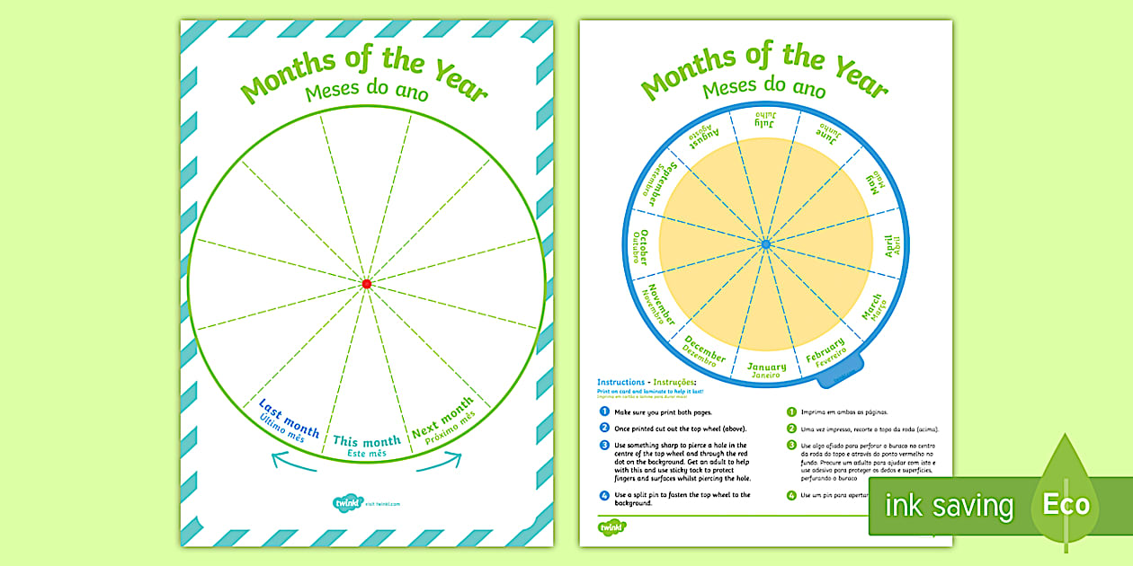 Months of the Year Sequencing Wheel Display Pack - English/Portuguese
