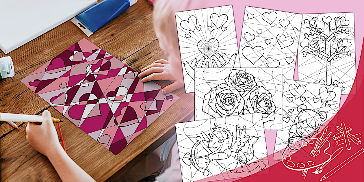 Valentine's Day Stained Glass Art Colouring Activity Posters