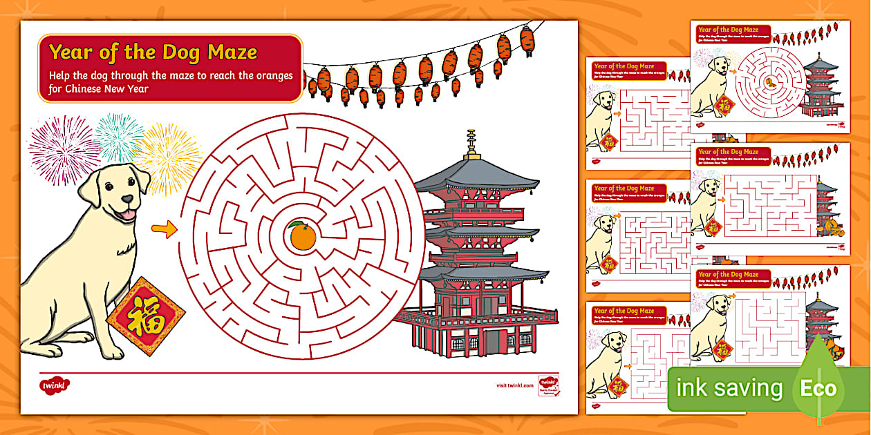 Year of the Dog Maze Activity Worksheets | Twinkl | KS1
