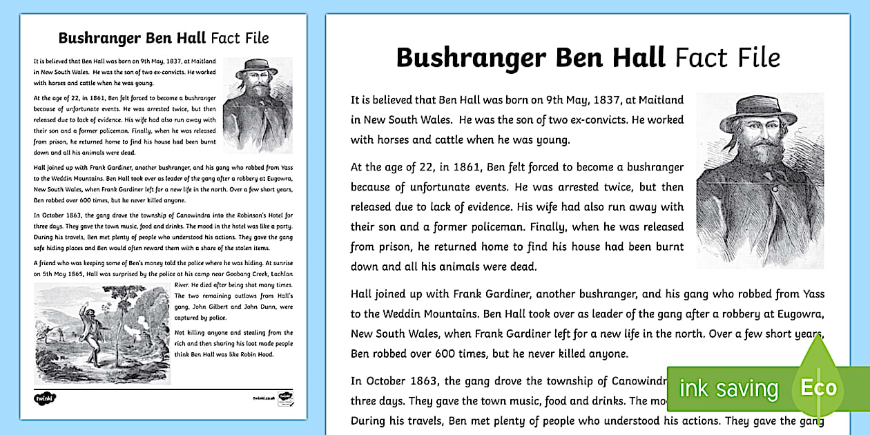 Bushranger Ben Hall Fact File (Hecho por educadores)