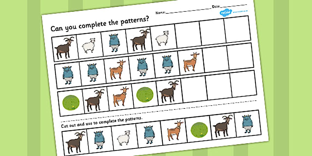 Lower Ability The Three Billy Goats Gruff Complete The Pattern Worksheets