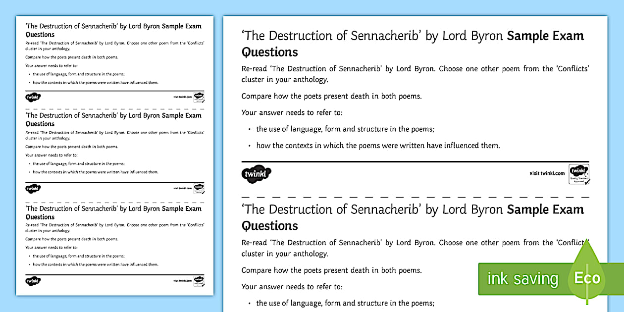 GCSE Poetry Exam Questions Pack to Support Teaching on 'The Destruction of