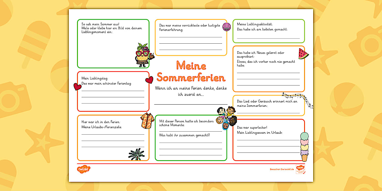 Meine Sommerferien - Steckbrief - Twinkl