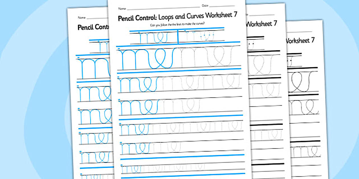 Black and White Pencil Control Loops And Curves Worksheet 7