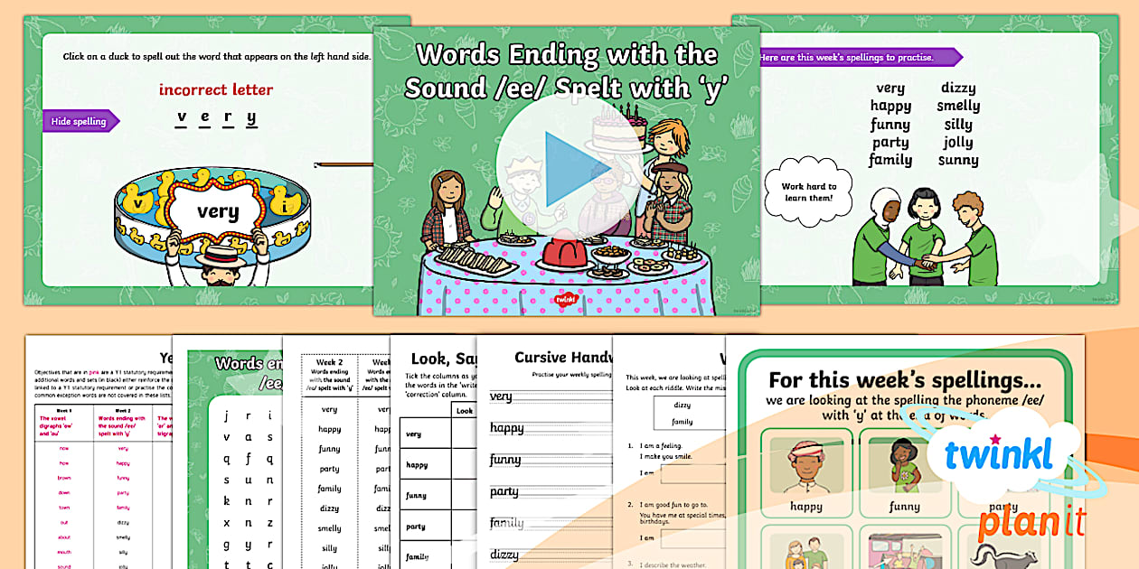 Words that end in ‘y’ but sound like ‘e’ | Y1 Spelling Pack