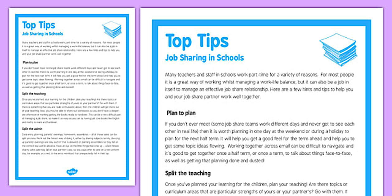 Black and White Top Tips for Job Sharing in Schools - Twinkl