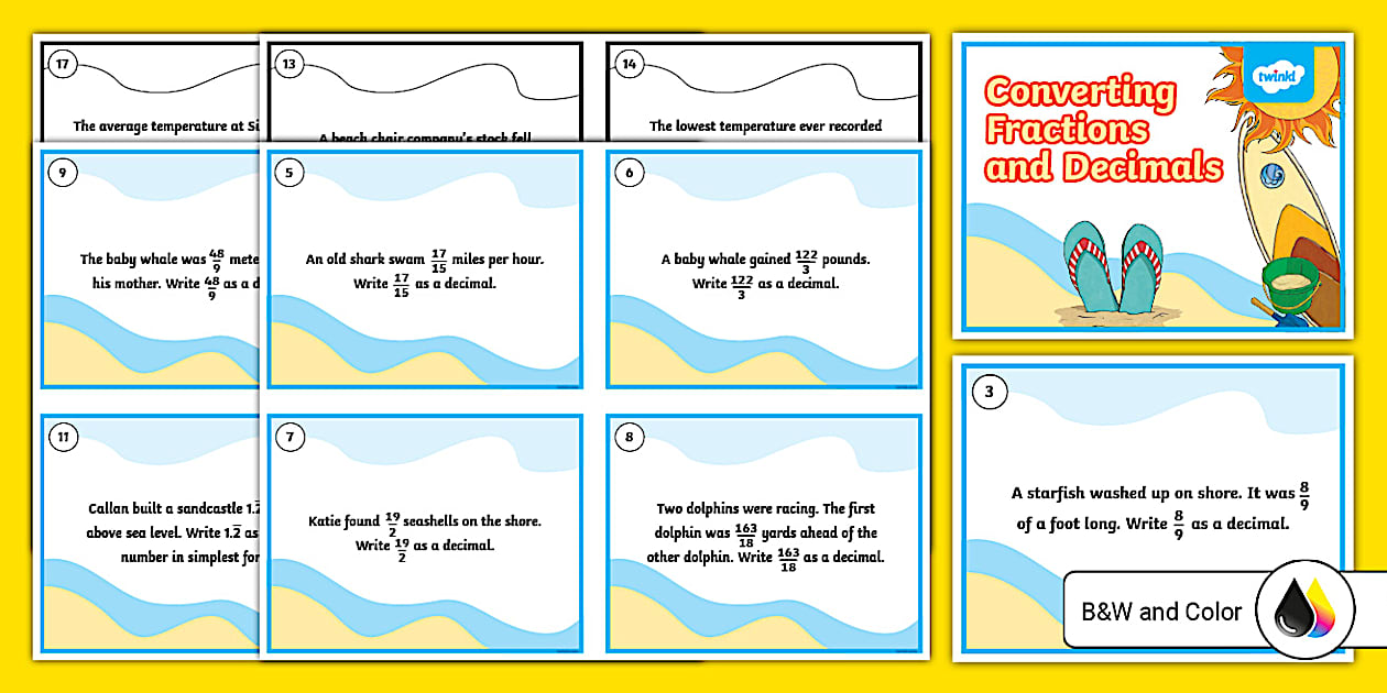 Eighth Grade Converting Fractions and Decimals Task Cards