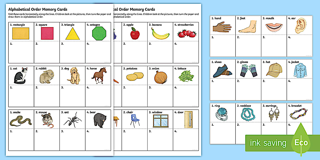 CfE Working Memory Alphabetical Order Cards - Twinkl