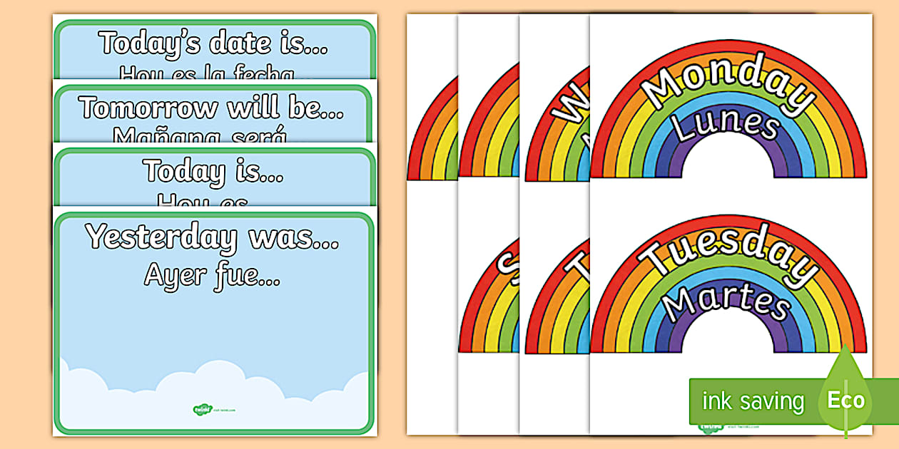 👉 Yesterday Was, Today Is, Tomorrow Will Be English/Spanish Display ...