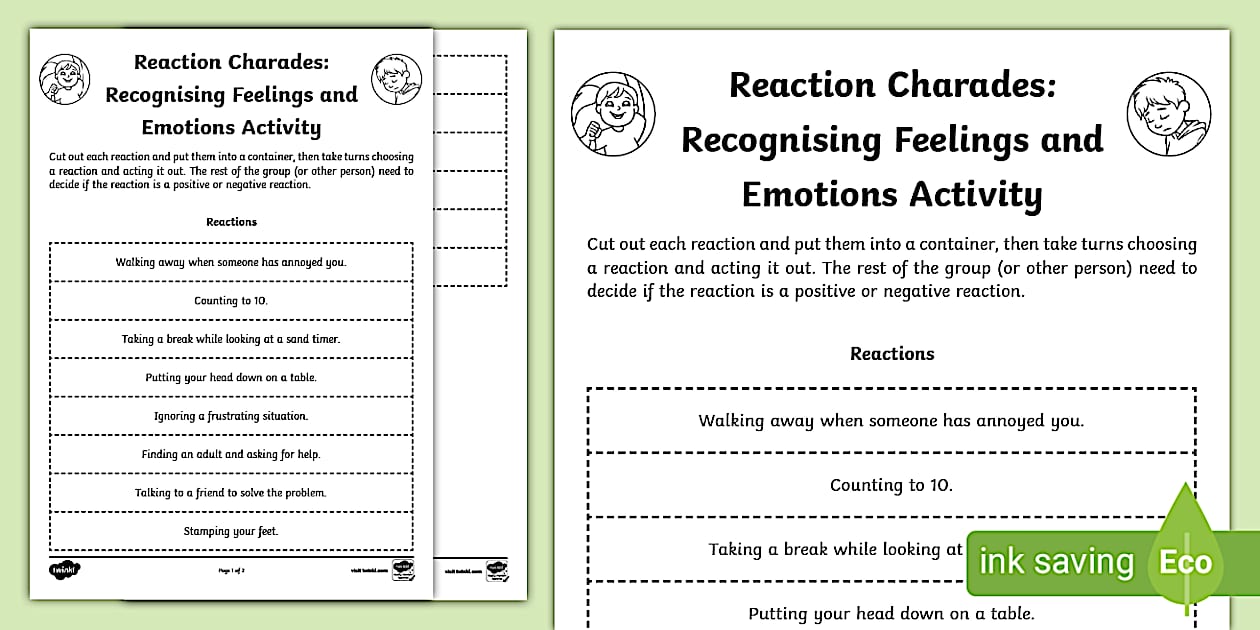 Reaction Charades Recognising Feelings and Emotions Activity