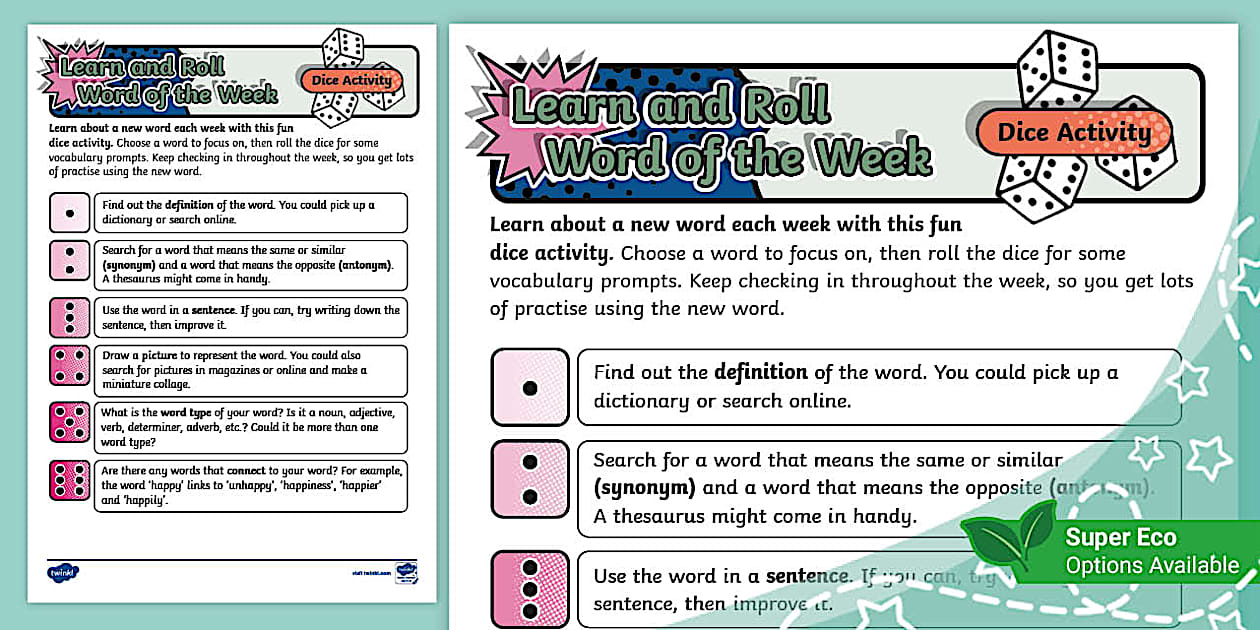 Learn and Roll Word of the Week Dice Activity - Twinkl