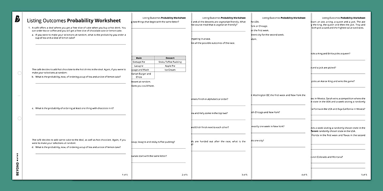 👉 Listing Outcomes Probability Worksheet (teacher made)