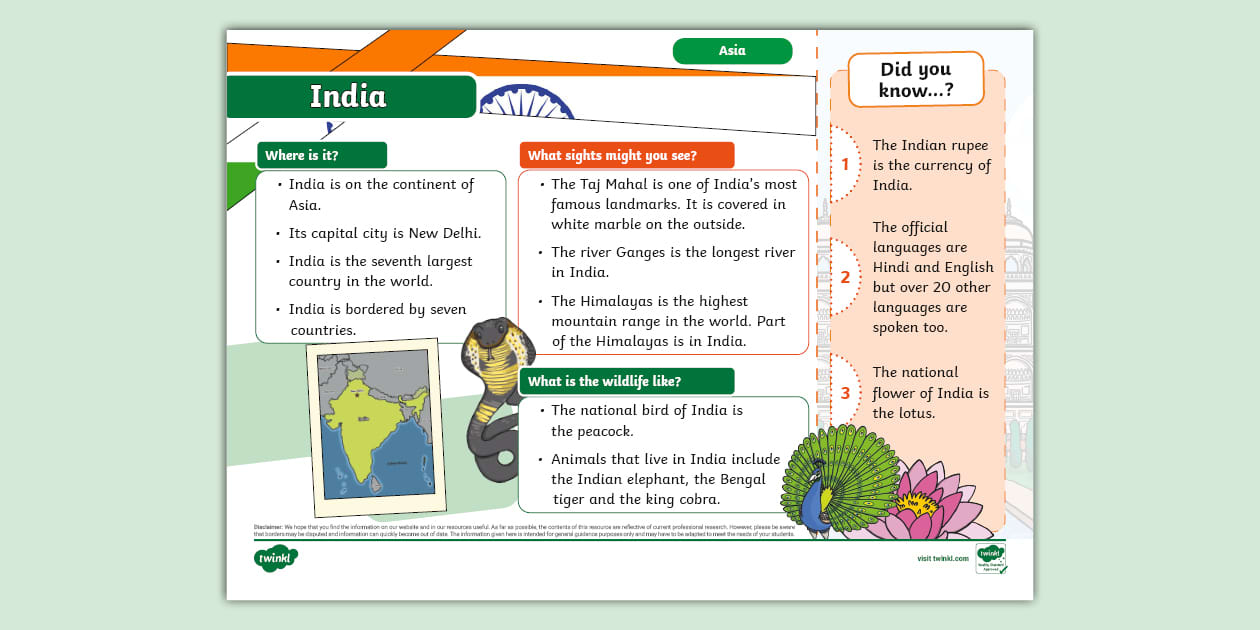 KS1 India Fact File - Geography - Asia - Twinkl