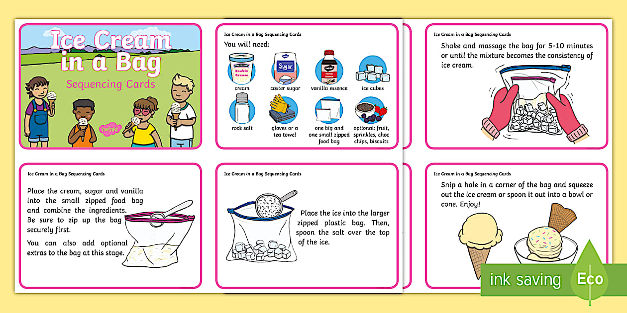 SA Ice Cream in a Bag Recipe Sequencing Cards (teacher made)