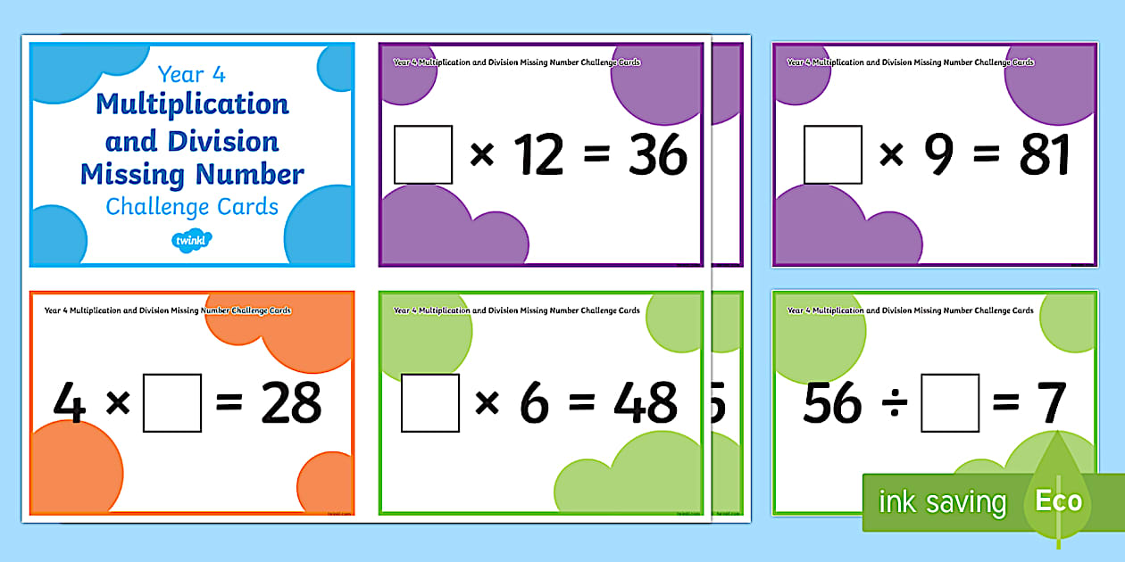 Year 5 Multiplication and Division Missing number Challenge Cards