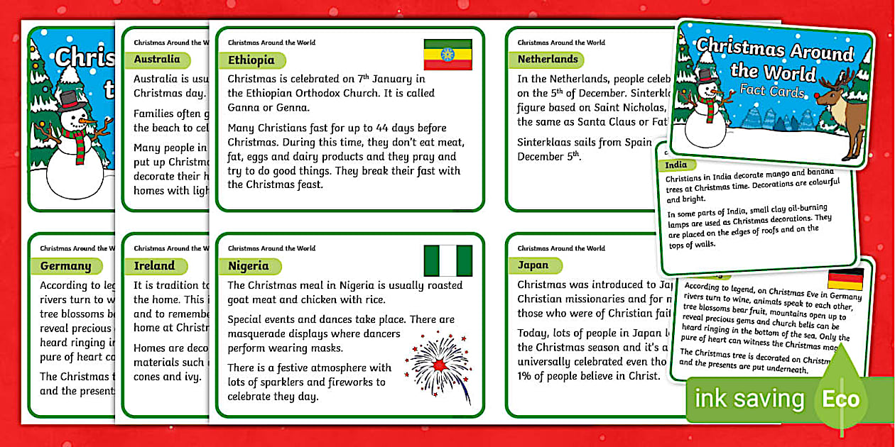 Cursive Christmas Around the World Fact Cards - Twinkl