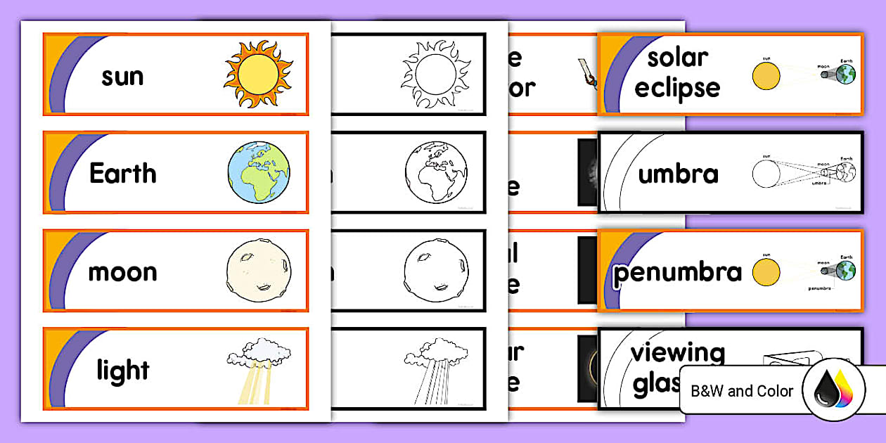 Solar Eclipse Word Cards for K-2nd Grade - Twinkl