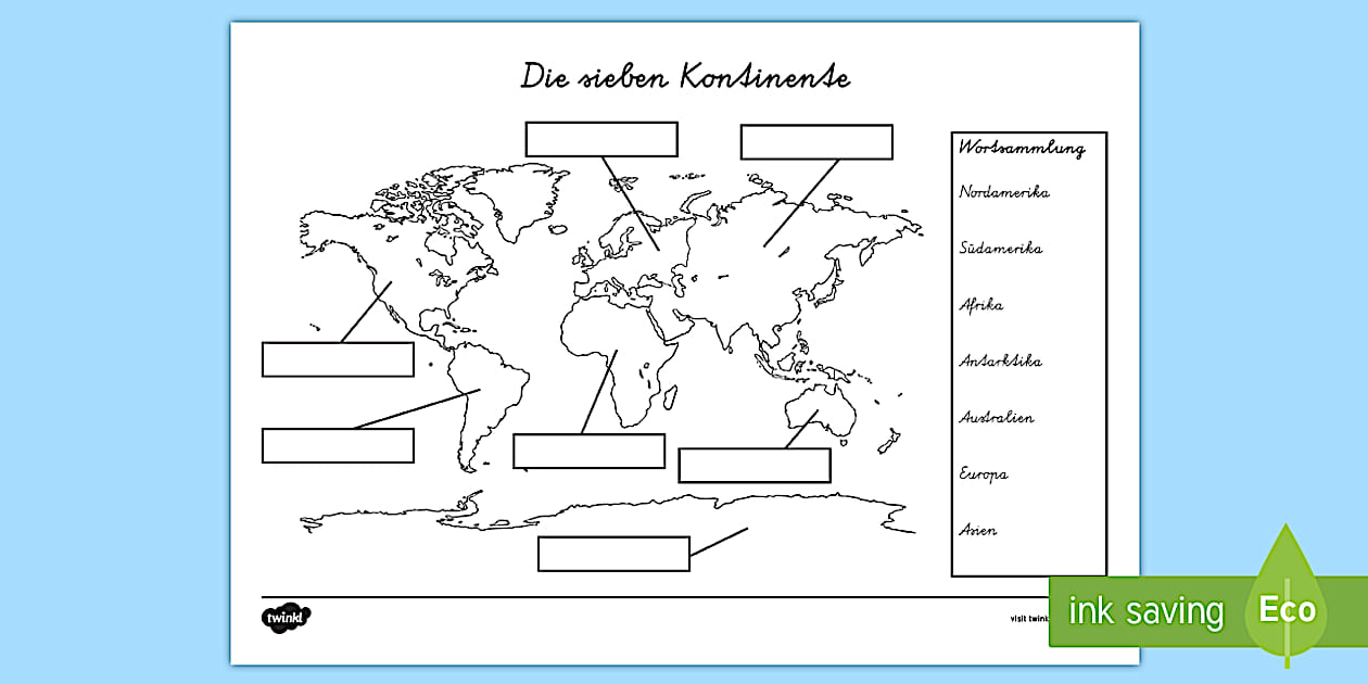 Ozeane und Kontinente: Arbeitsblatt für die Grundschule